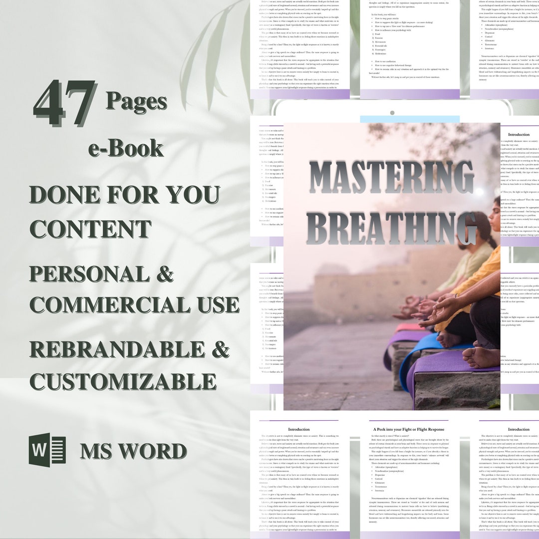 Done for You Ebook, Mastering Breathing, Self Help Handbook, Customizable Template, Coach ...