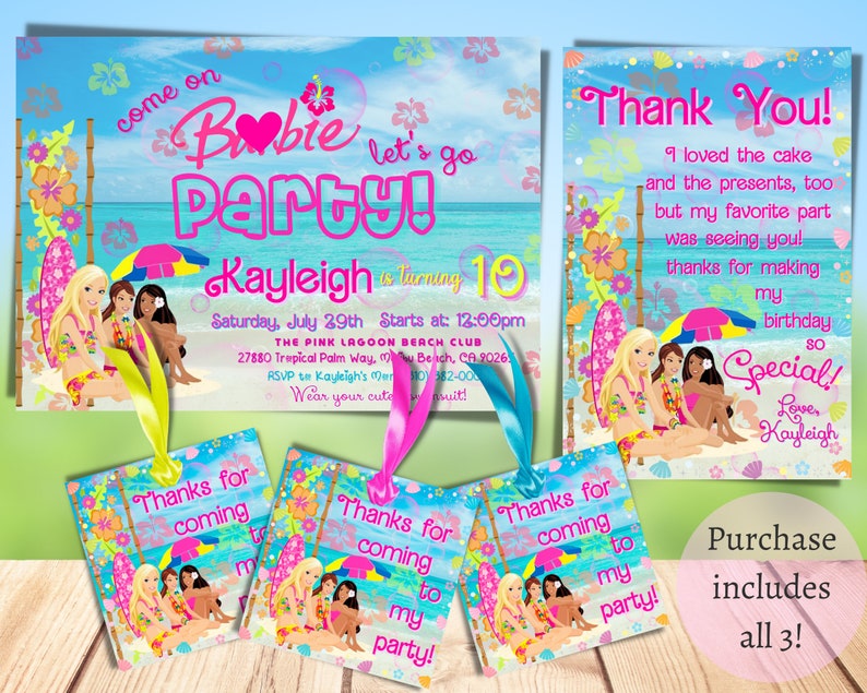 Tropical Beach Party Invitation Princess Beach Doll Instant Download ...