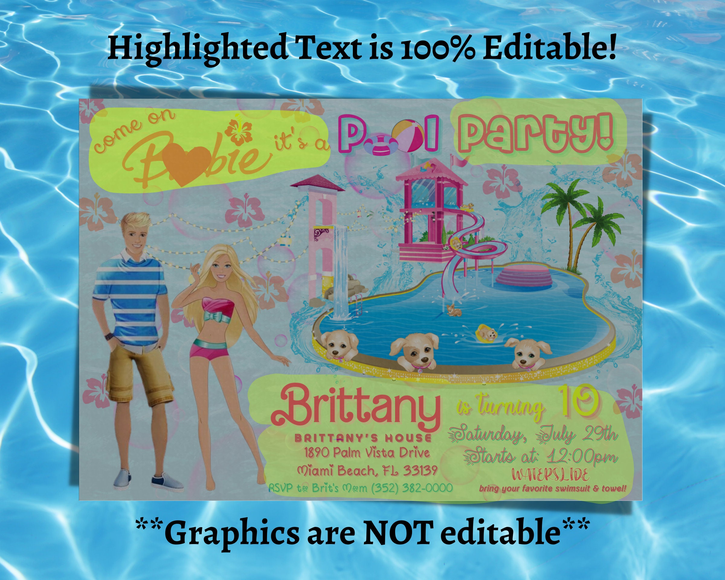 Barb and Ken Invitation, Barb Doll Pool Party Invitation, Summer Party ...