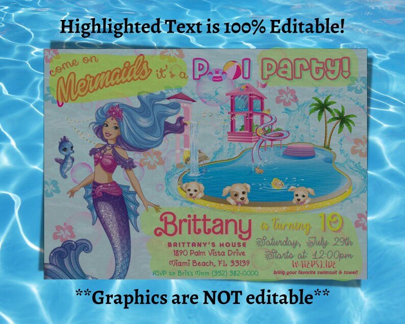 Mermaid Invitation Pool Party Invite Summer Birthday Party - Etsy