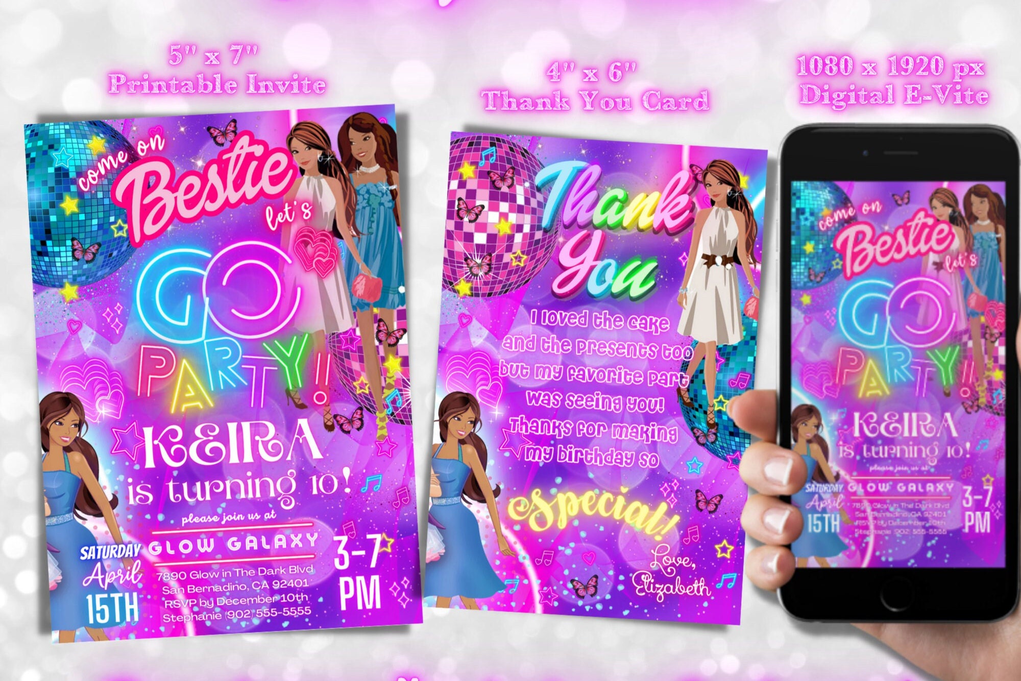 LET'S GO PARTY Bundle, Princess Doll Birthday Rainbow Invitation, Girls ...