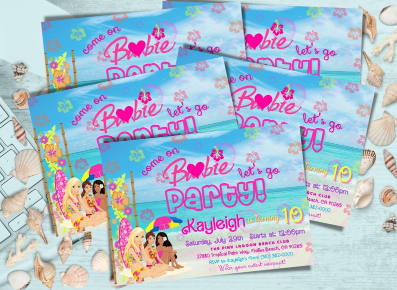 Tropical Beach Party Invitation Princess Beach Doll Instant Download ...