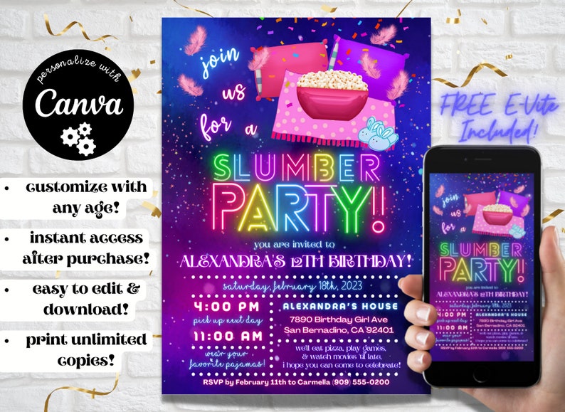 Slumber Party Invitation Sleepover Invite Birthday Party Etsy