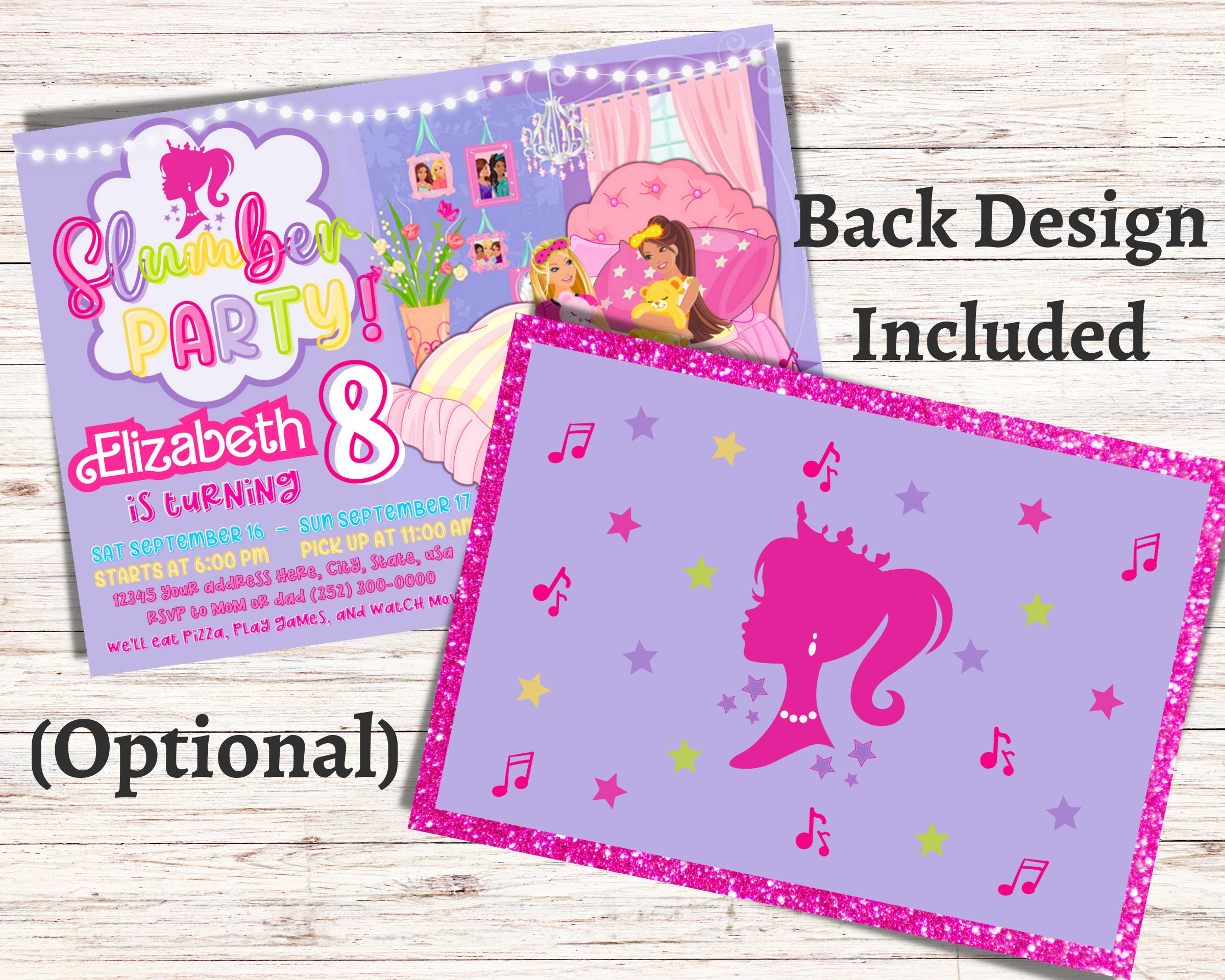 Barb Doll Slumber Party Invitation, Barb Doll Princess Sleepover Pajama ...