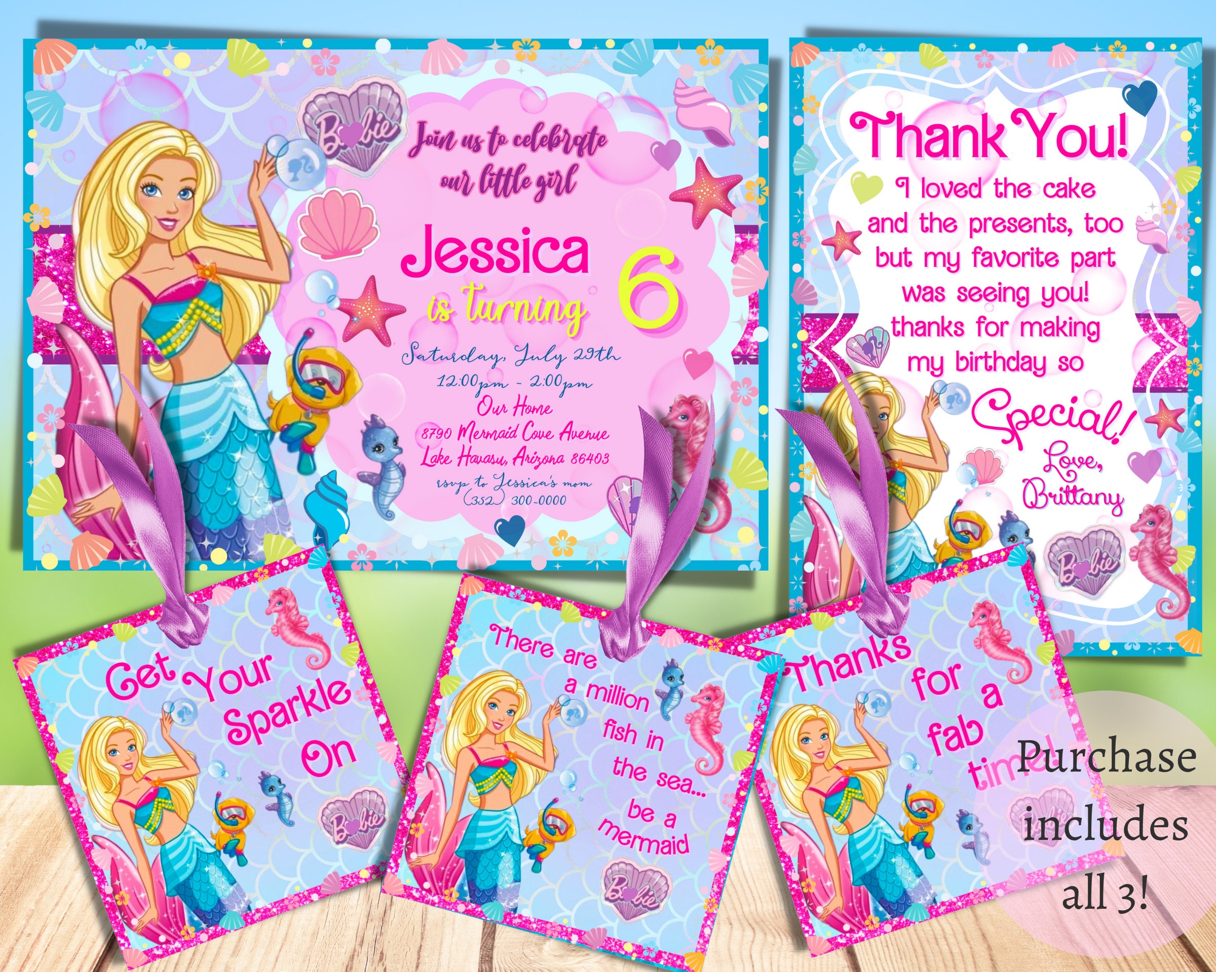 Barb Doll Mermaid Invitation Mermaid Birthday Summer Party - Etsy