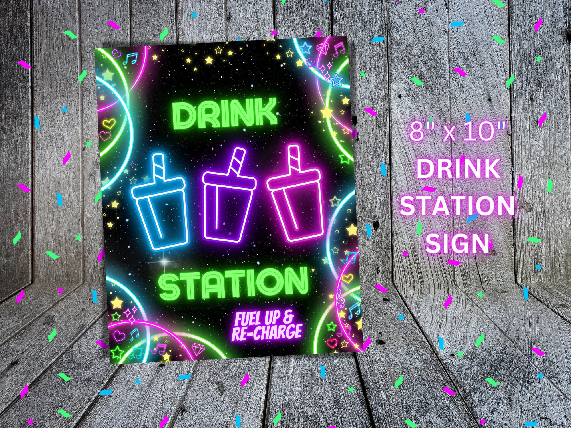 GLOW Party Sign Bundle, Photo Booth, Drink Station, Cake Station, Candy ...