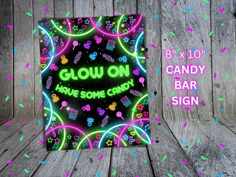 GLOW Party Sign Bundle, Photo Booth, Drink Station, Cake Station, Candy ...
