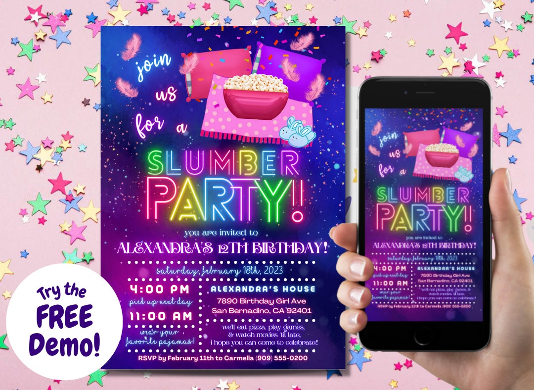 Slumber Party Invitation Sleepover Invite Birthday Party Pajama Party ...