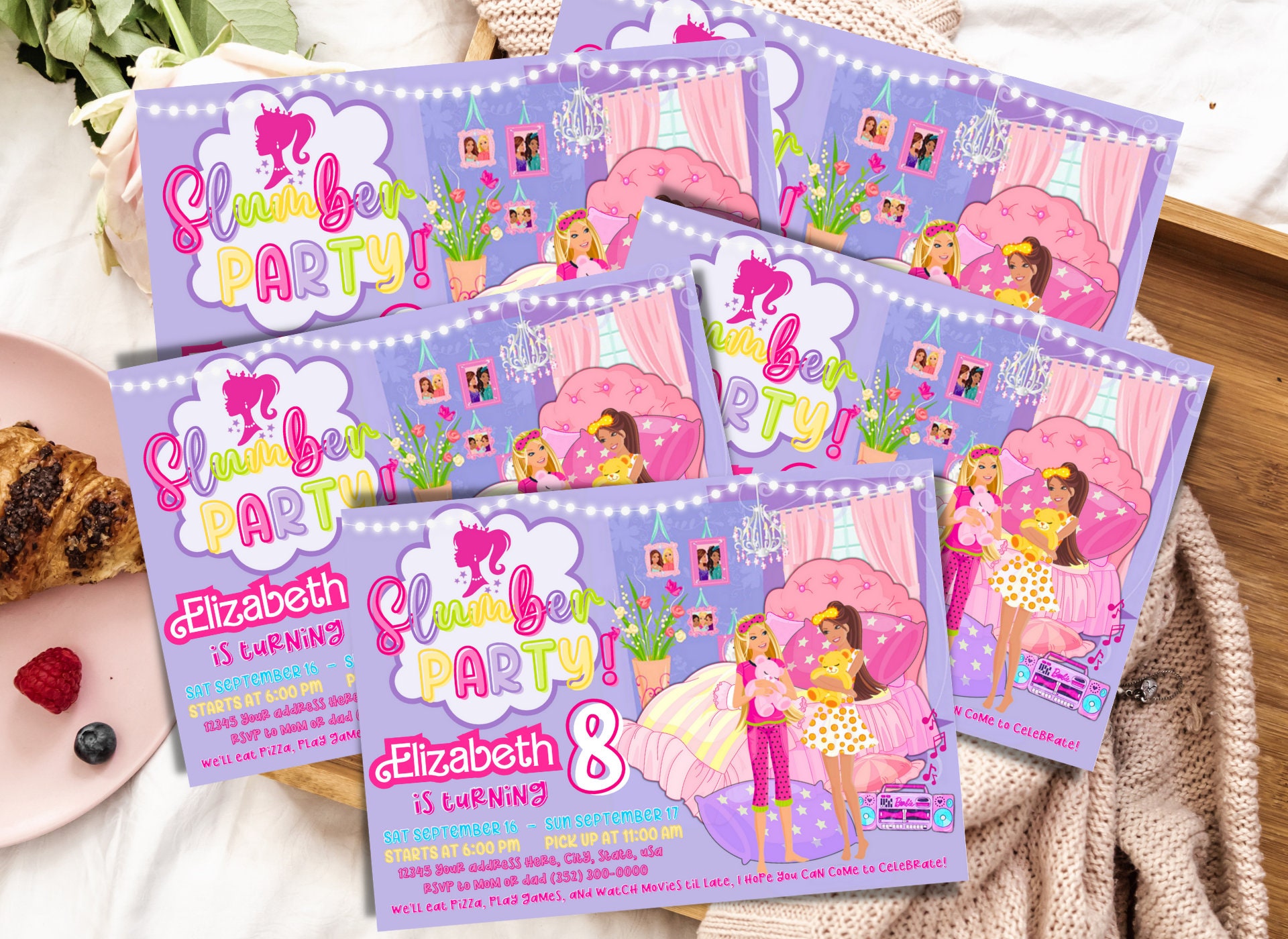 Barb Doll Slumber Party Invitation, Barb Doll Princess Sleepover Pajama ...