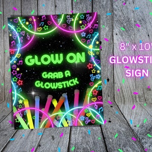 GLOW Party Sign Bundle, Photo Booth, Drink Station, Cake Station, Candy ...