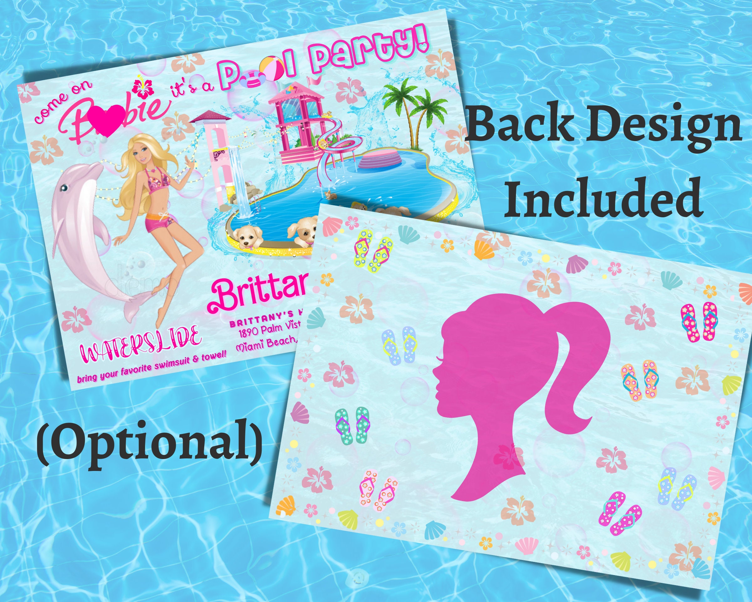 Barb Doll Dolphin Pool Party Invitation Summer Birthday - Etsy
