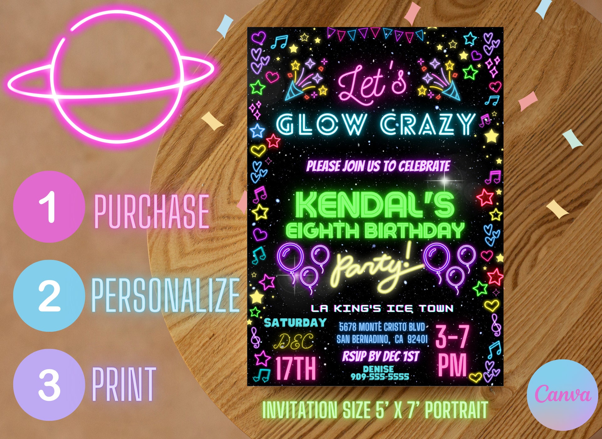 Kids Invitation Rainbow Party Glow Party Neon Glow Crazy - Etsy