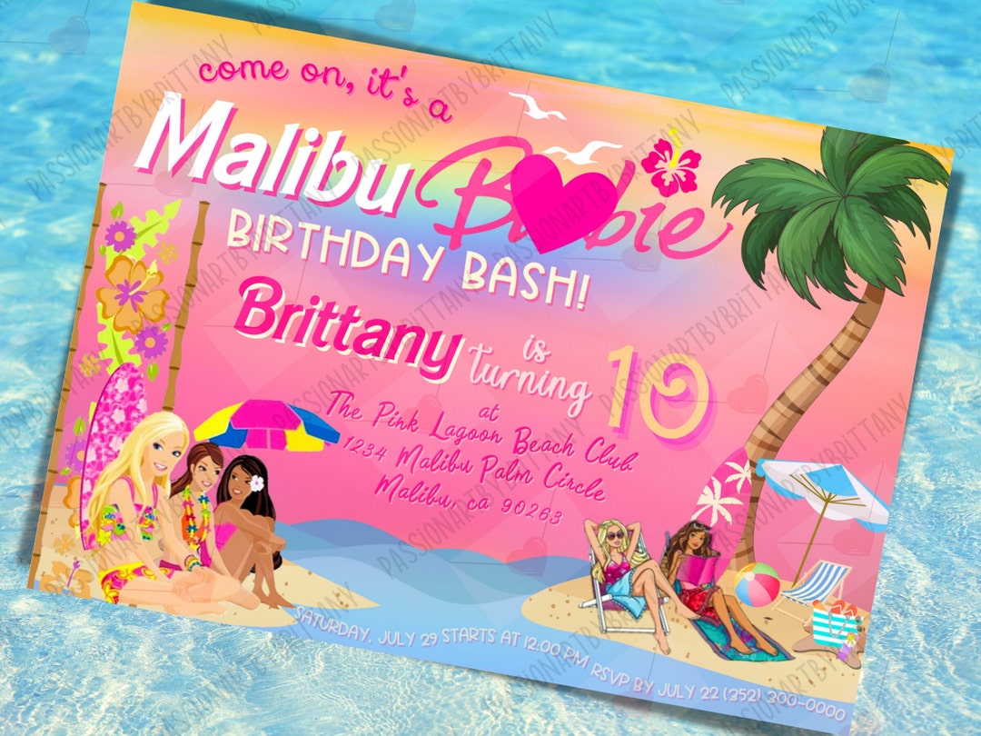 Malibu Beach Party Barb Doll Instant Download, Tropical Swimming Party ...