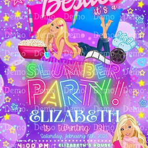 Doll Sleepover Slumber Party Invitation, Girls, Princess Rainbow Glow ...