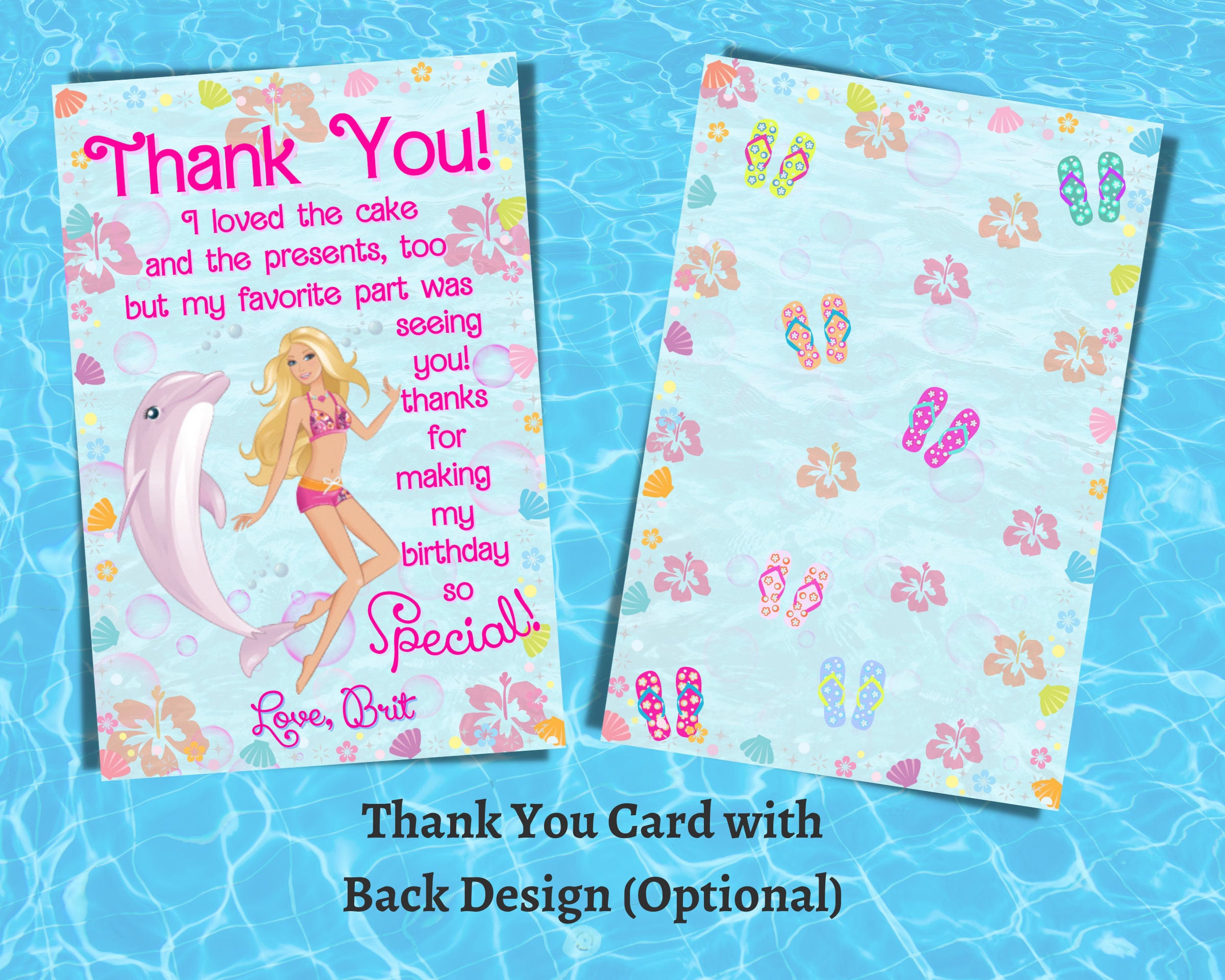 Barb Doll Dolphin Pool Party Invitation Summer Birthday - Etsy