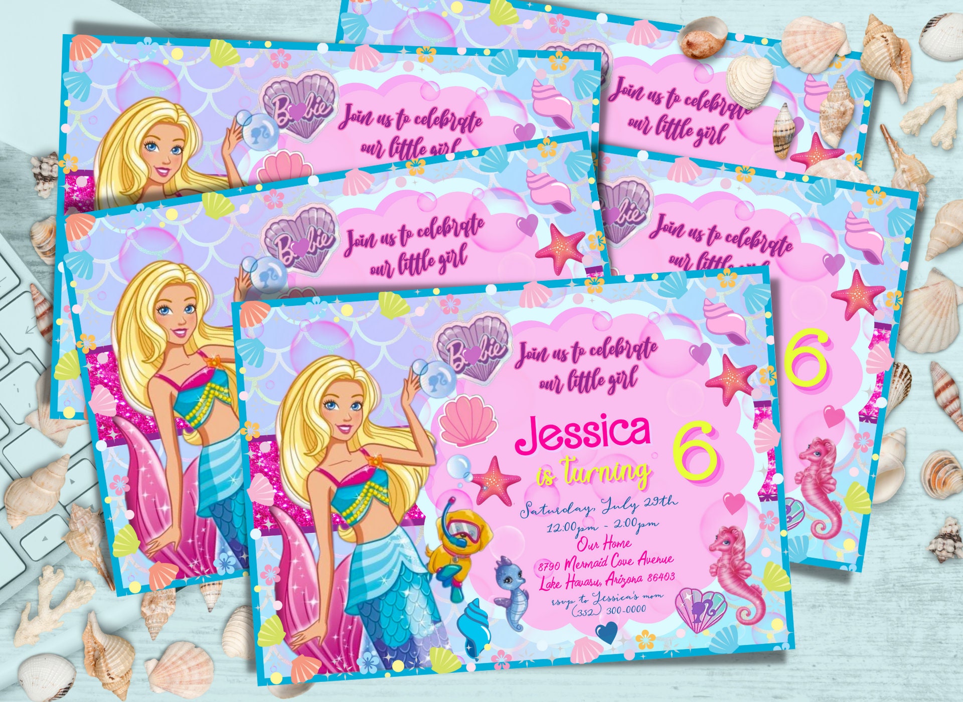 Barb Doll Mermaid Invitation, Mermaid Birthday, Summer Party, Swim ...