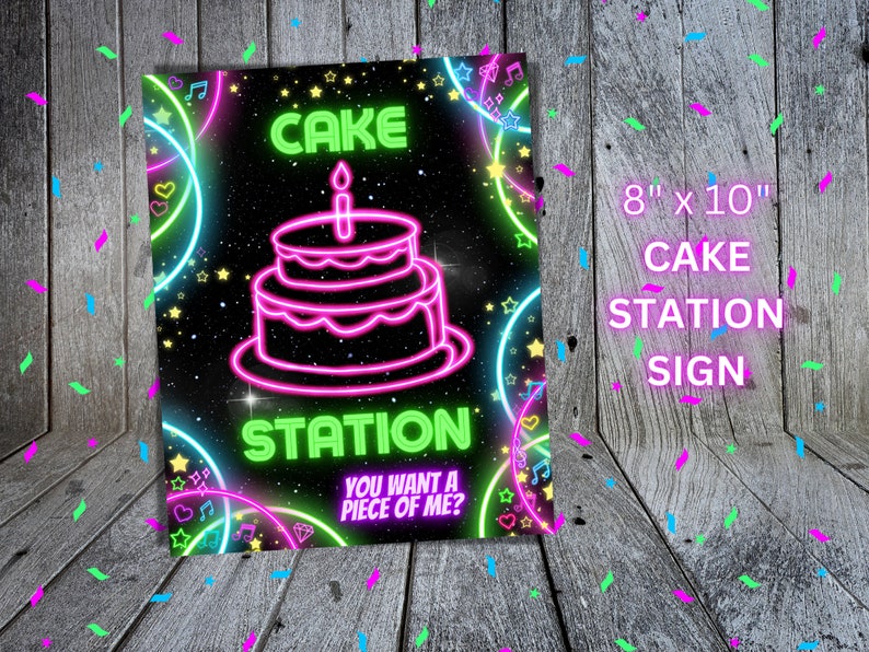 GLOW Party Sign Bundle, Photo Booth, Drink Station, Cake Station, Candy ...
