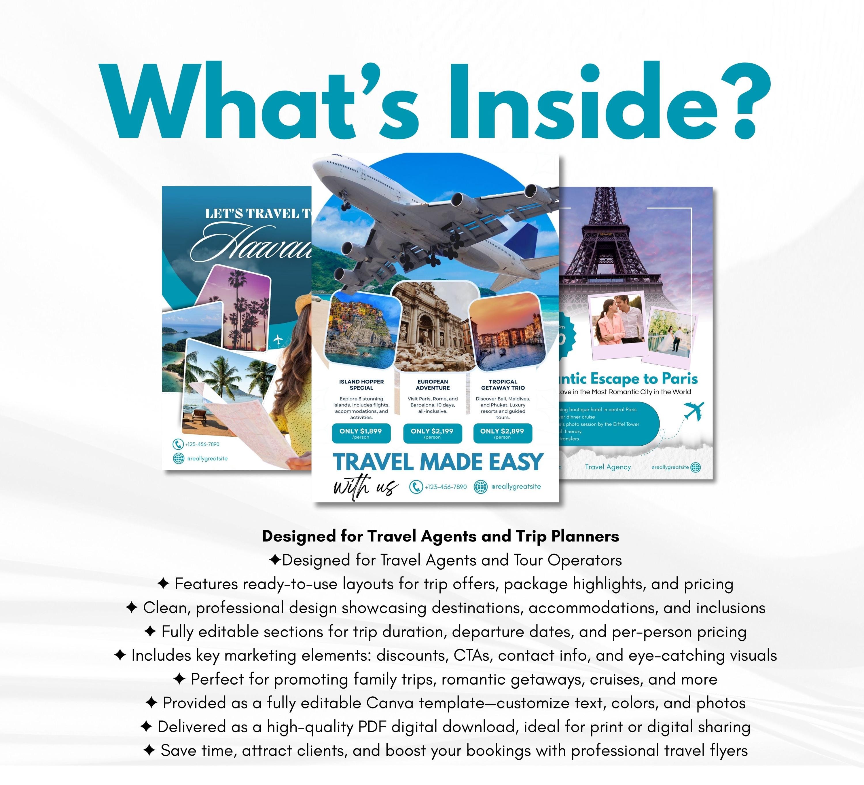 Editable Canva Travel Promo Template for Travel Agents | Vacation Flyer ...