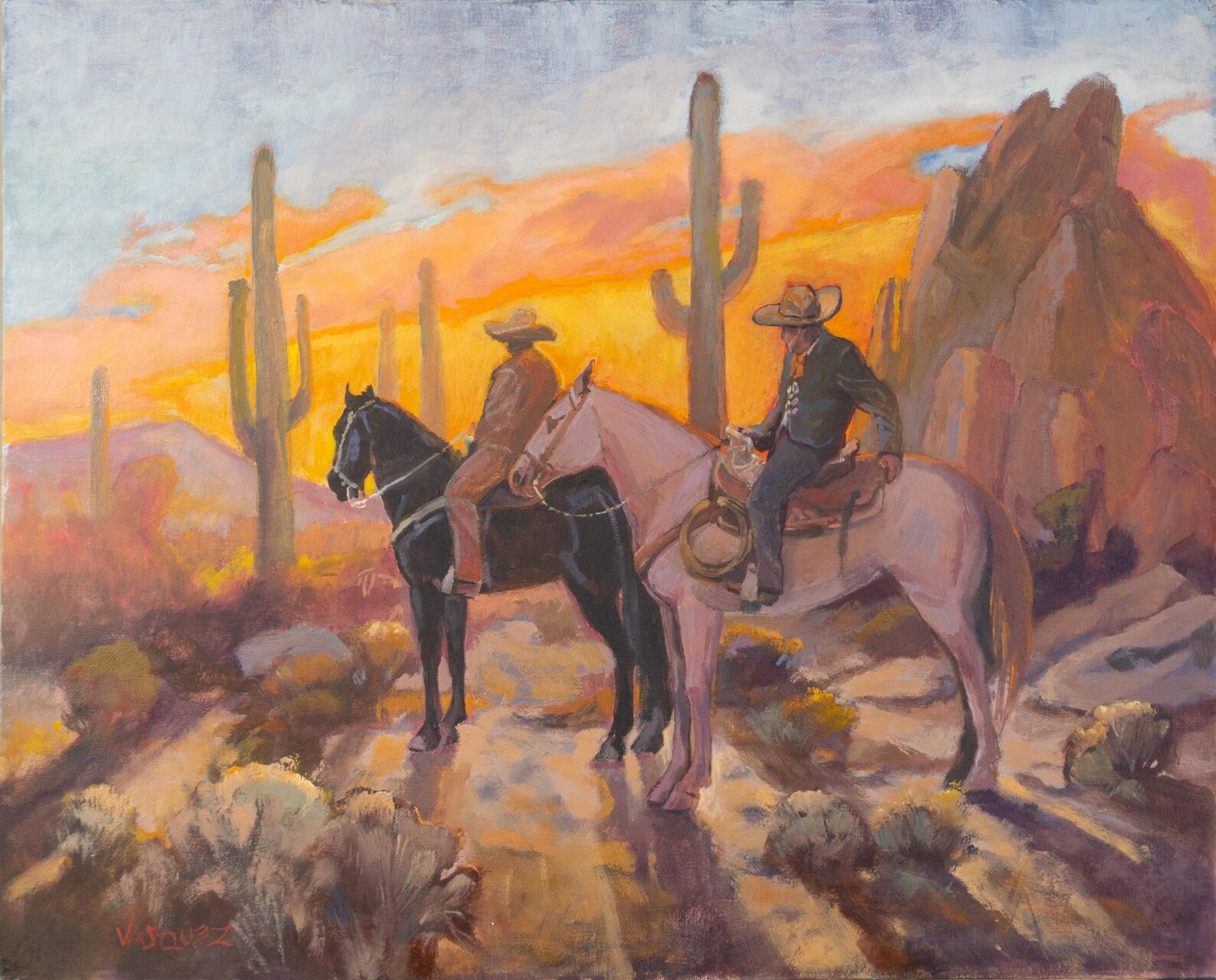 Western Theme, Charro Riders, 16"x20" Oil on Canvas, Giant Scudiero ...