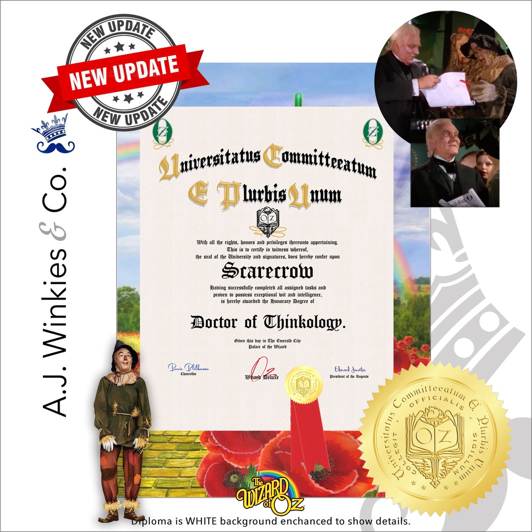 Scarecrow's Diploma From the Wizard of Oz 1939 Movie - Etsy