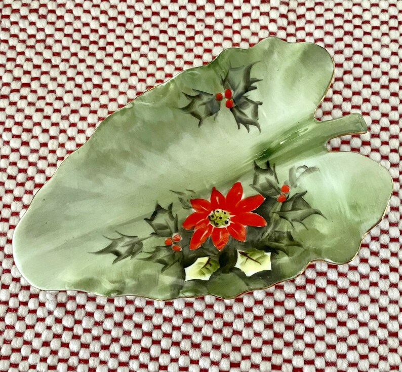 Lefton Limited Edition Hand Painted Poinsettia and Holly Leaf - Etsy