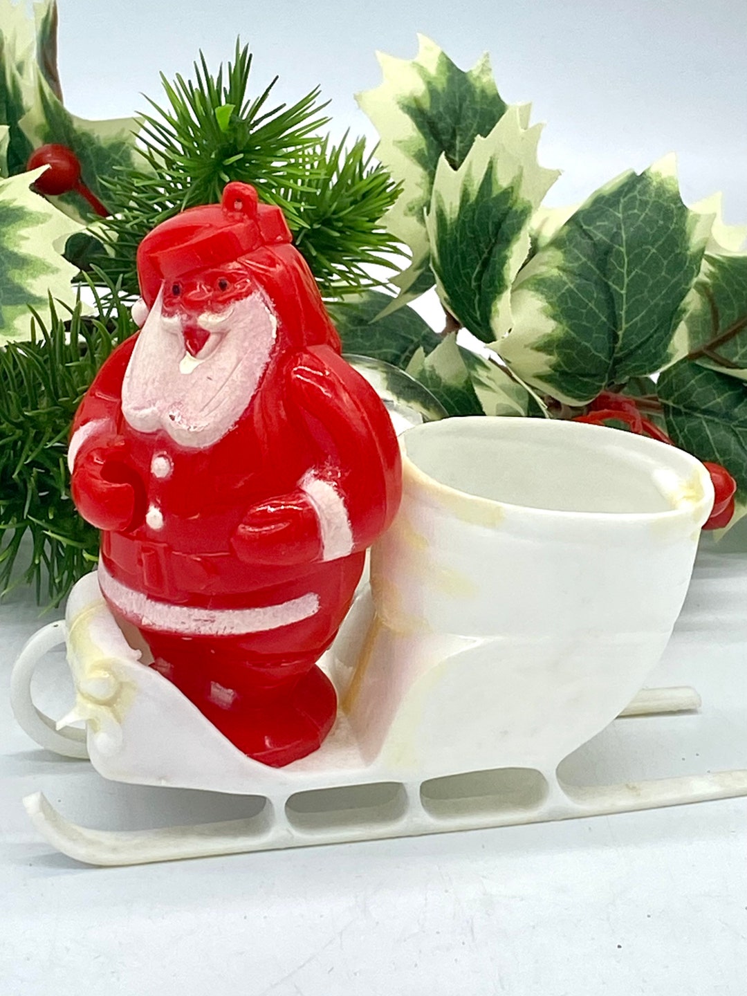 Vintage 1950s Rosbro Hard Plastic Santa Claus and Sleigh Candy ...