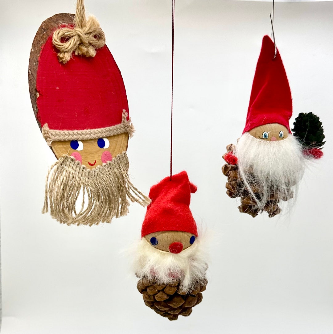 Set of Three Vintage Scandinavian Santa Tomte/nisse/elves, Pinecone ...