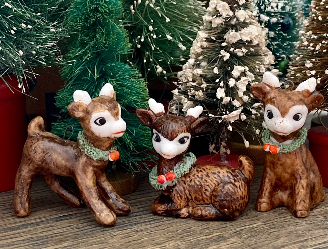 Vintage Ceramic Christmas Reindeer Set of 3 Various Poses W/ - Etsy
