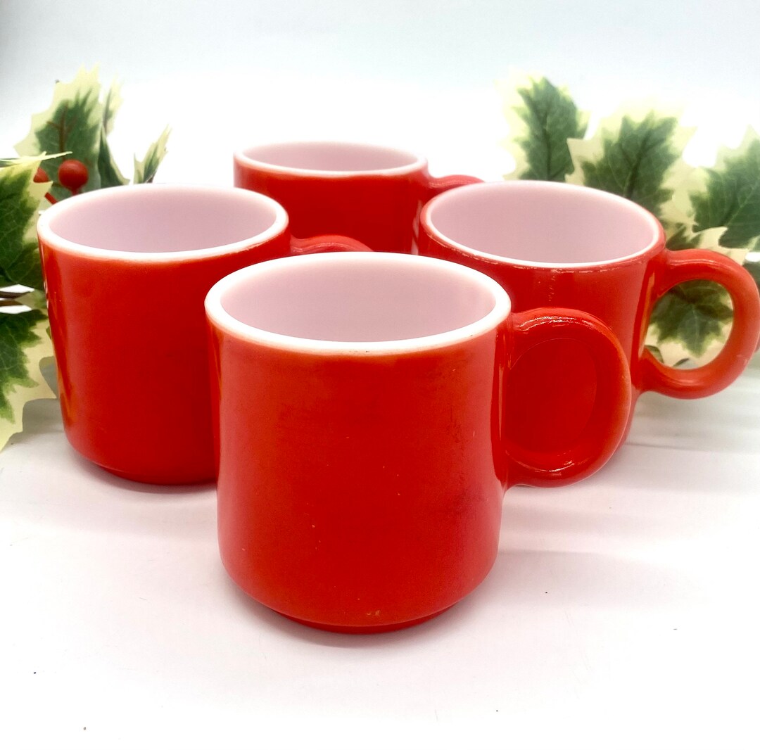 FOUR Hazel Atlas Vintage Milk Glass Red Stackable Mugs 1950s - Etsy