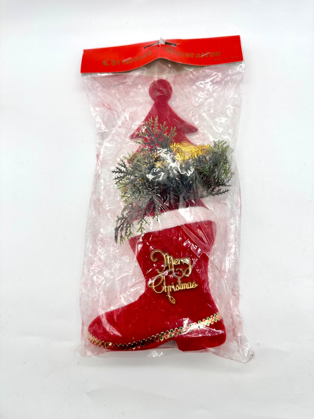 Vintage Flocked Hanging Christmas Wall Decoration - New | Flocked Red ...