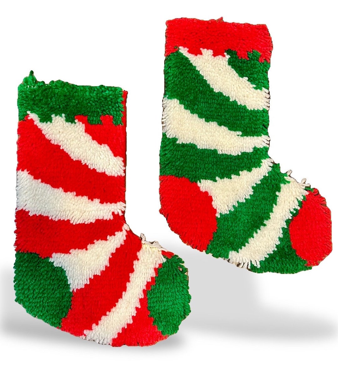 Choice of Vintage Latch Hook Striped Christmas Stocking | Red & Green ...
