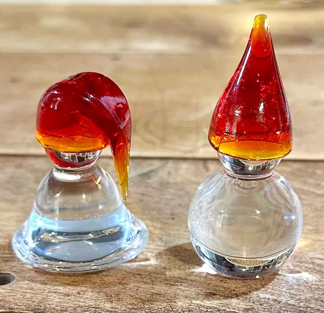 2 Hadeland Glassverk Norway, Red Hat Glass Gnomes/nisser/elves by Lena Hassen - Etsy