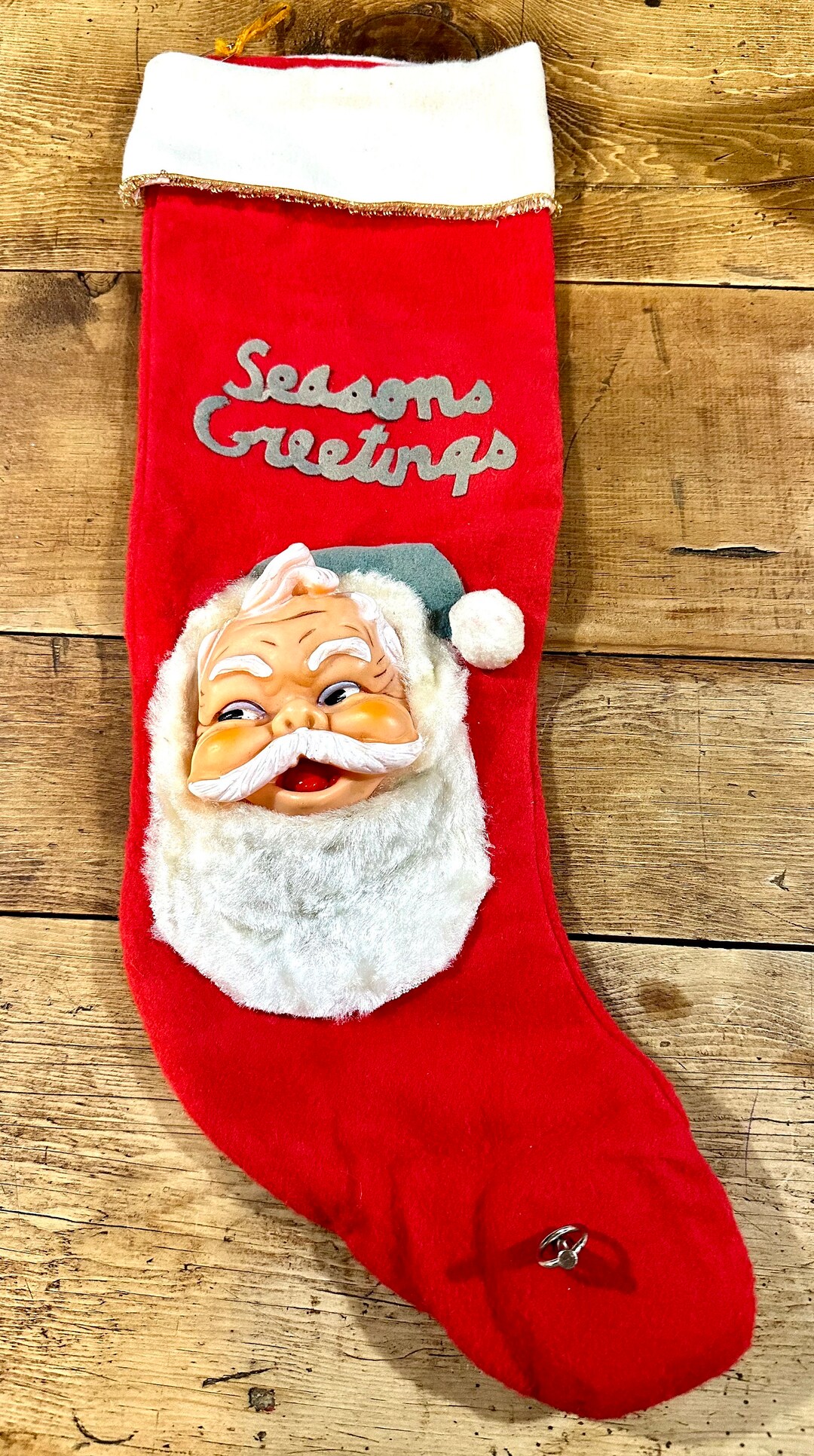 Vintage 1950s Kitsch Rubber Face SANTA Red Felt Musical Christmas ...