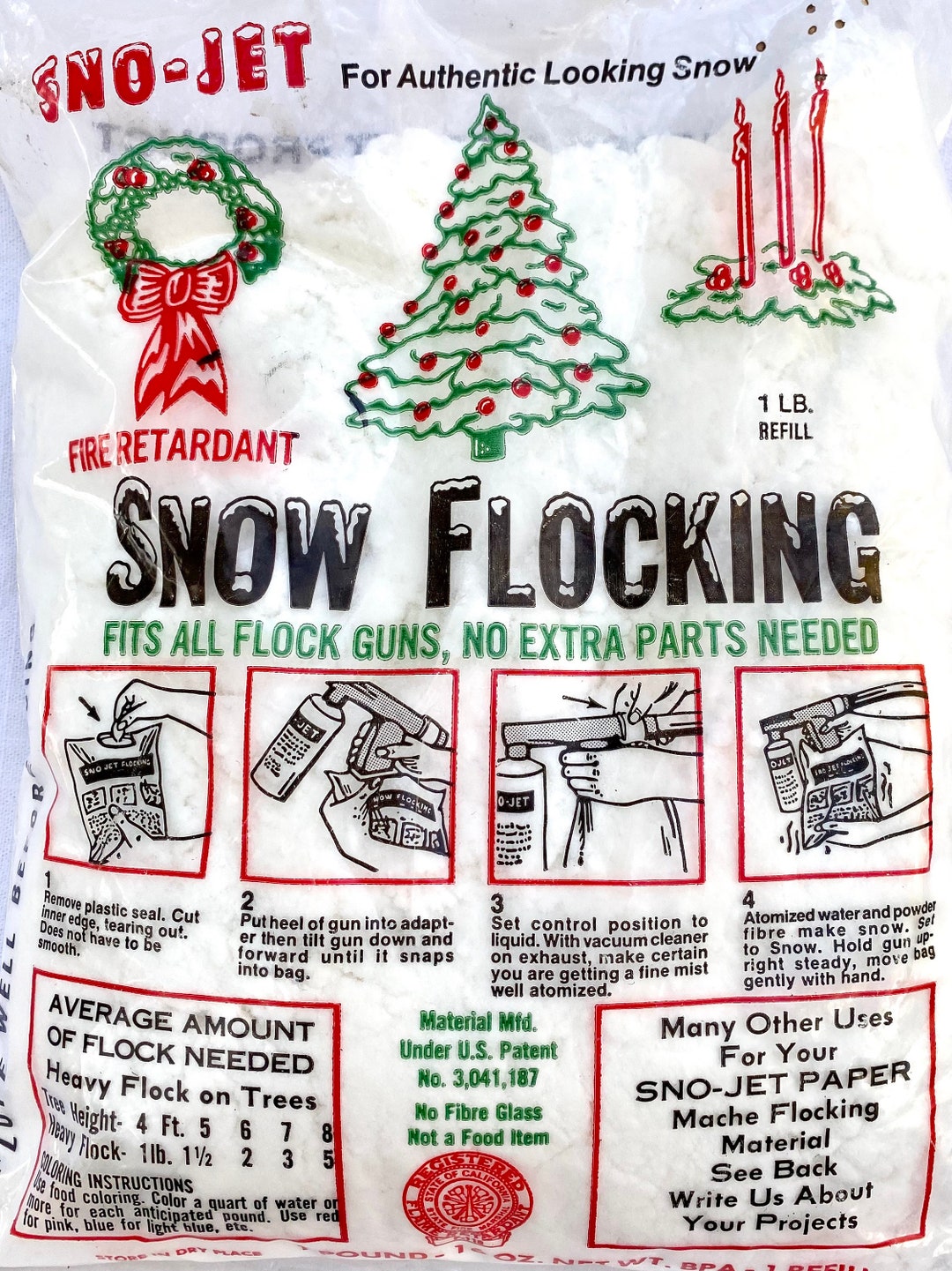 Vintage Sno-jet Instant Paper Mache Snow Flocking 1 Lb Refill for ...