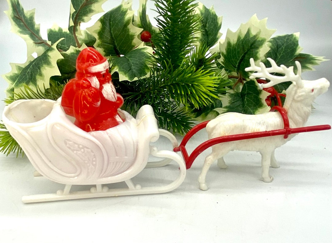 Vintage Plastic Santa Claus W/ Sleigh and Reindeer 1950s - Etsy