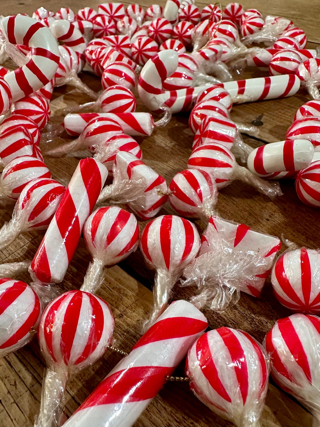 Vintage Christmas Candy Garland Peppermint Candy Cane Blow Mold Foam ...