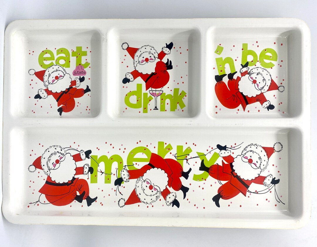 Vintage 60s Jolly Santa Claus Christmas Plastic Sectioned Serving Tray ...