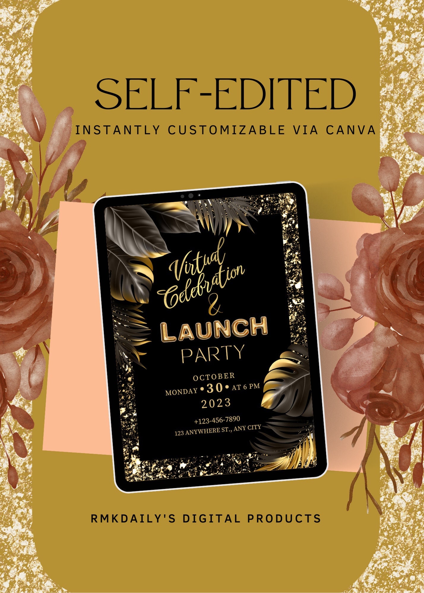 Editable Virtual Celebration Evite, DIY Flyer Template Design, Party ...