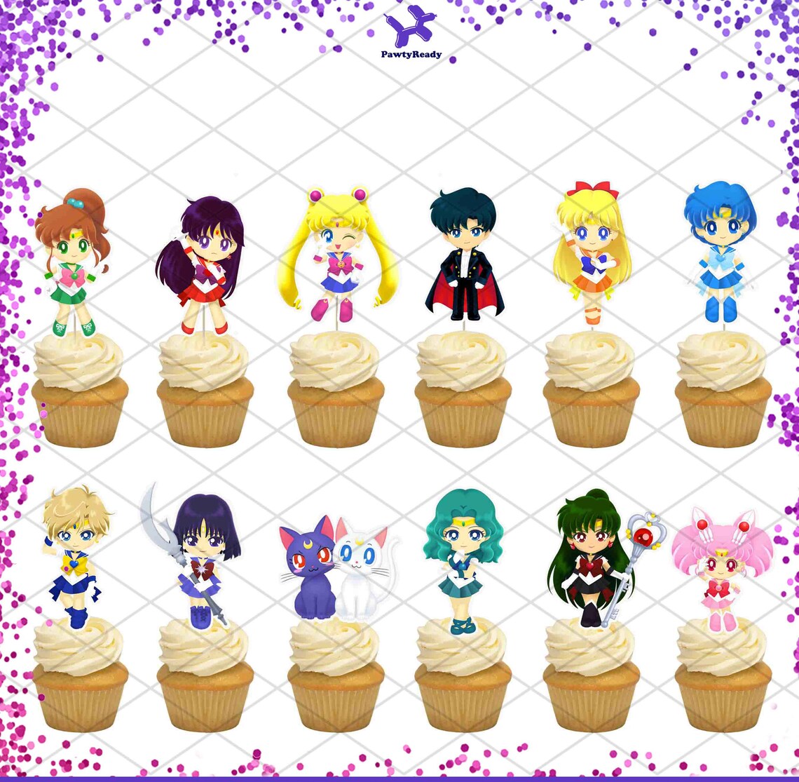 Sailor Moon Chibi Cute Cupcake Toppers Party Supplies Birthday - Etsy