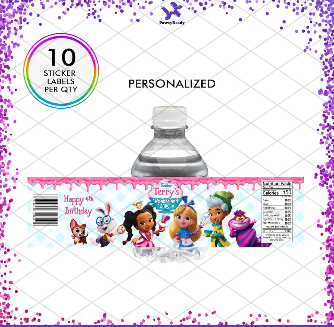 Alice Bakery Wonderland Water Wrapper Drink Sticker Favors Birthday ...