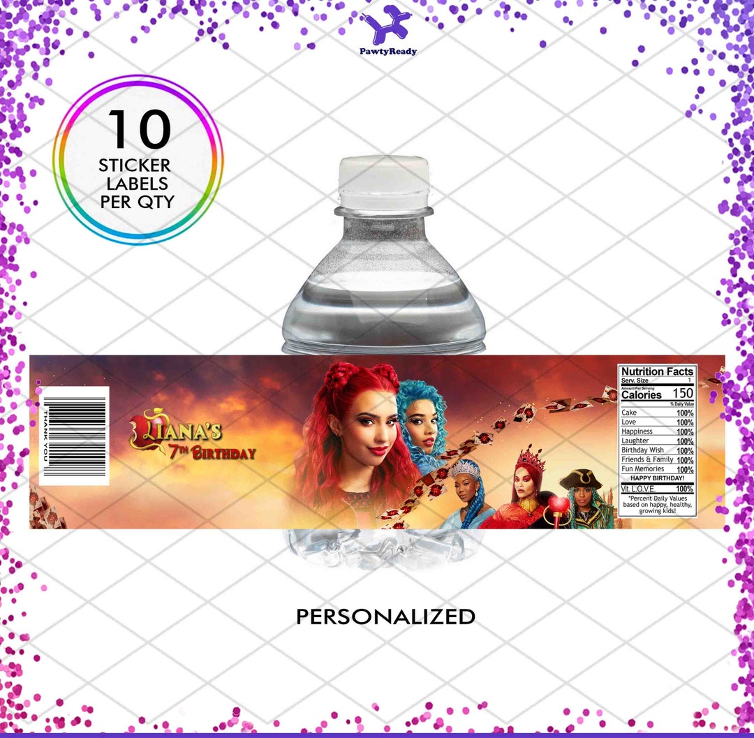 Descendants 4 Rise of Red Water Wrapper Drink Sticker Favors Birthday ...
