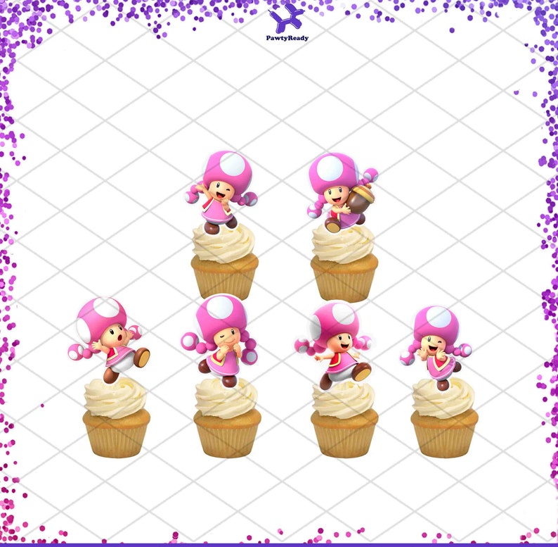 Toad Toadette Super Mario Cupcake Toppers Birthday Party Food Picks ...