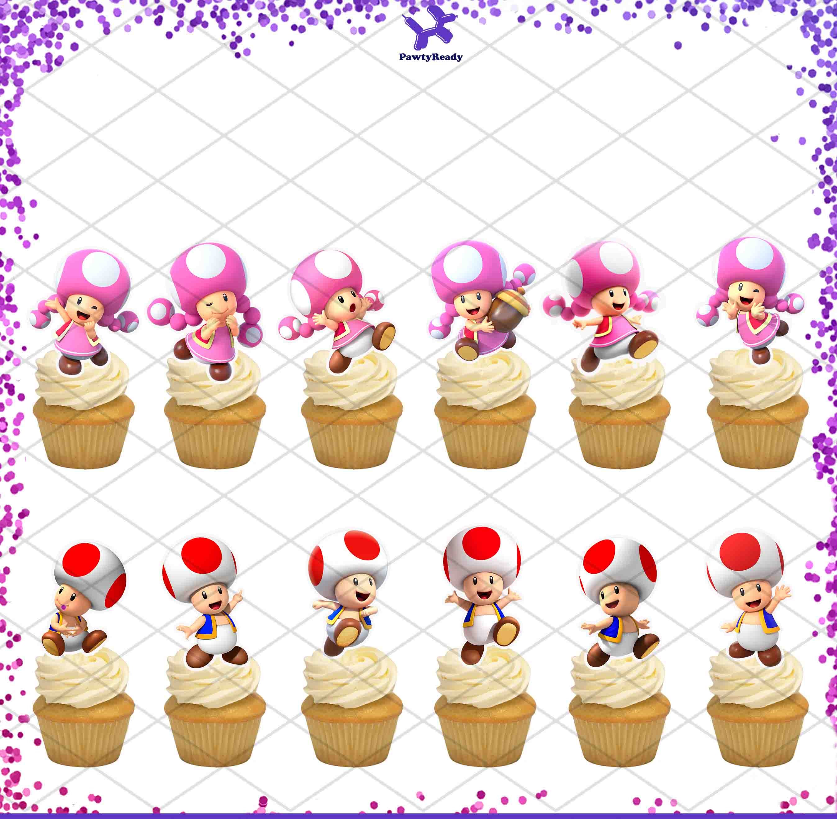 Toad Toadette Super Mario Cupcake Toppers Birthday Party Food Picks ...
