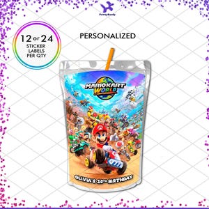 Mario Kart World Capri Sun Juice Pouch Sticker Label Favor Birthday ...