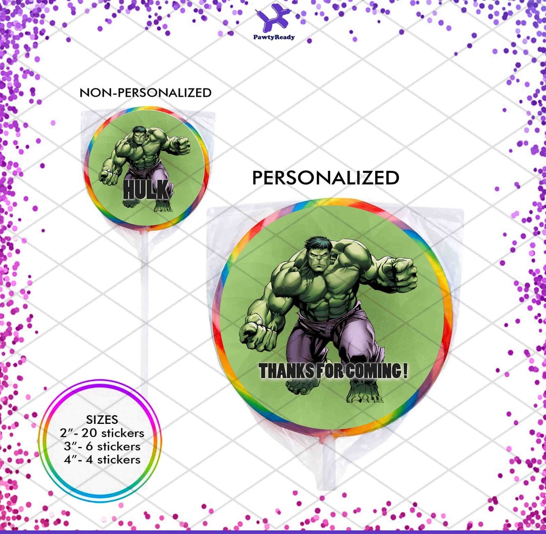 Hulk Sticker Labels Favors Birthday Party Decoration for Lollipops ...