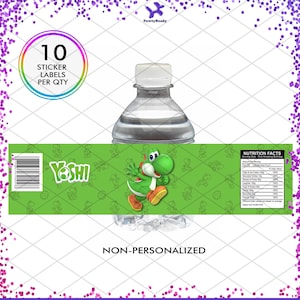 Yoshi Super Mario Water Wrapper Drink Sticker Favors Birthday Party ...