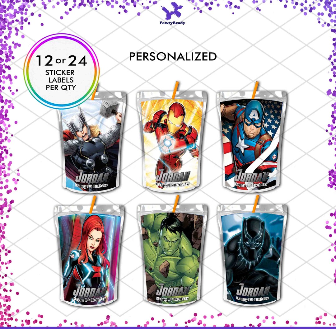 Avengers Capri Sun Juice Pouch Sticker Labels Favors Birthday Party ...