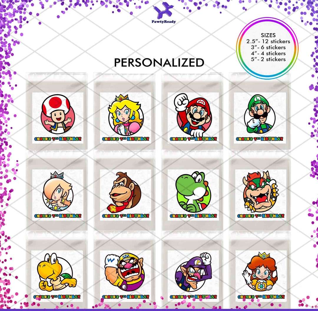 Super Mario Characters Sticker Labels Favors Birthday Party Decoration ...