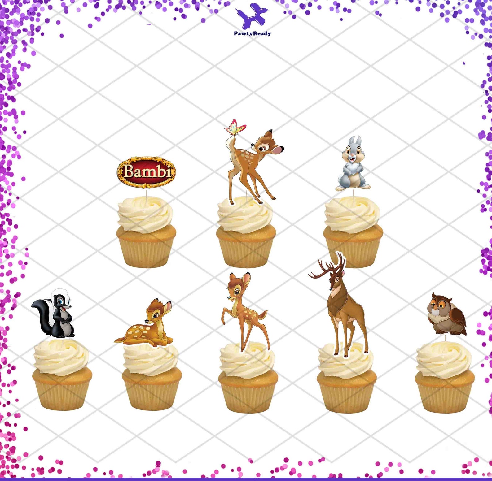Bambi Cupcake Toppers Cake Birthday Party Decorations Forest Animals ...