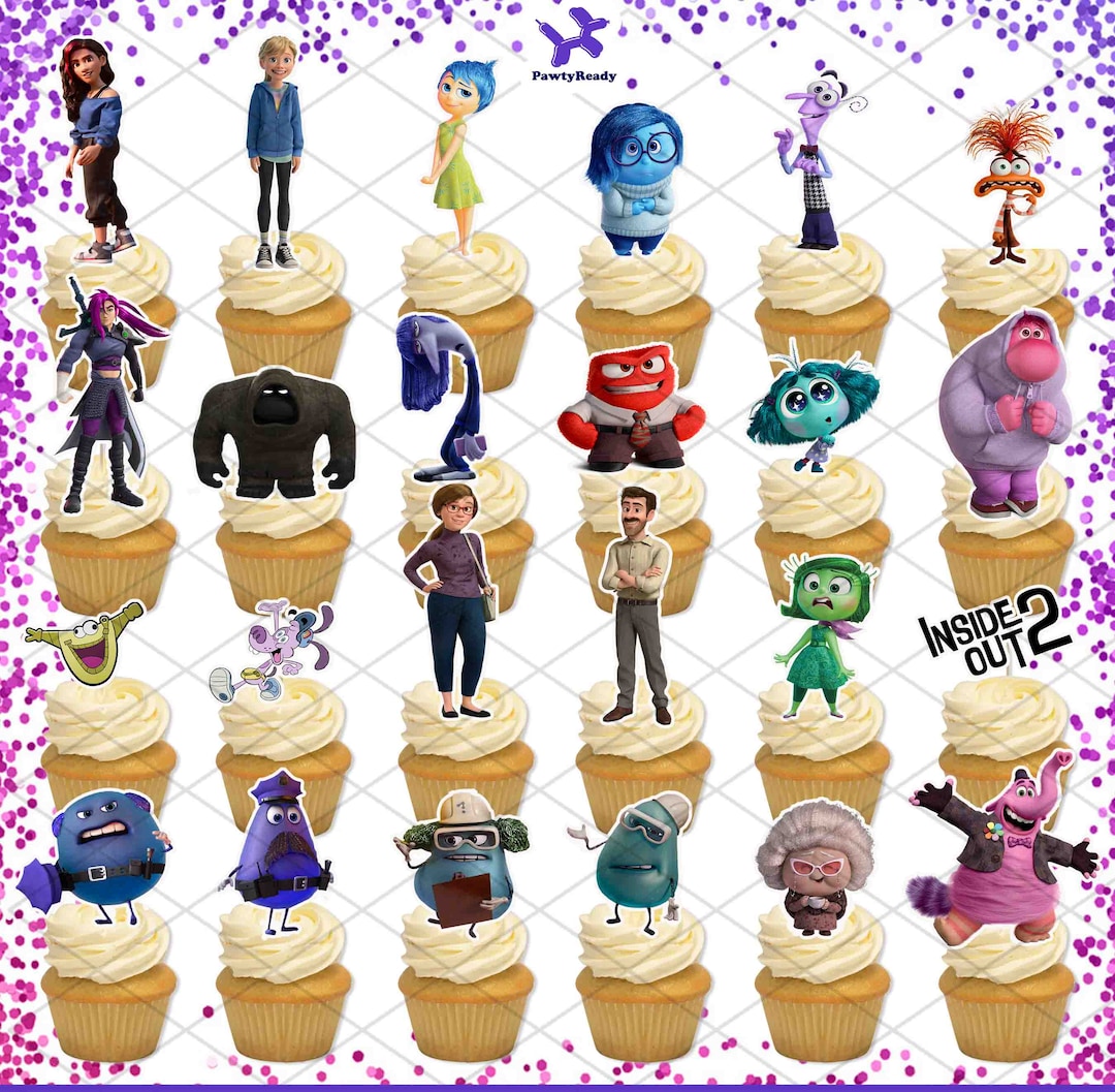 Inside Out Cupcake Toppers Birthday Party Food Pick Cake Decoration ...